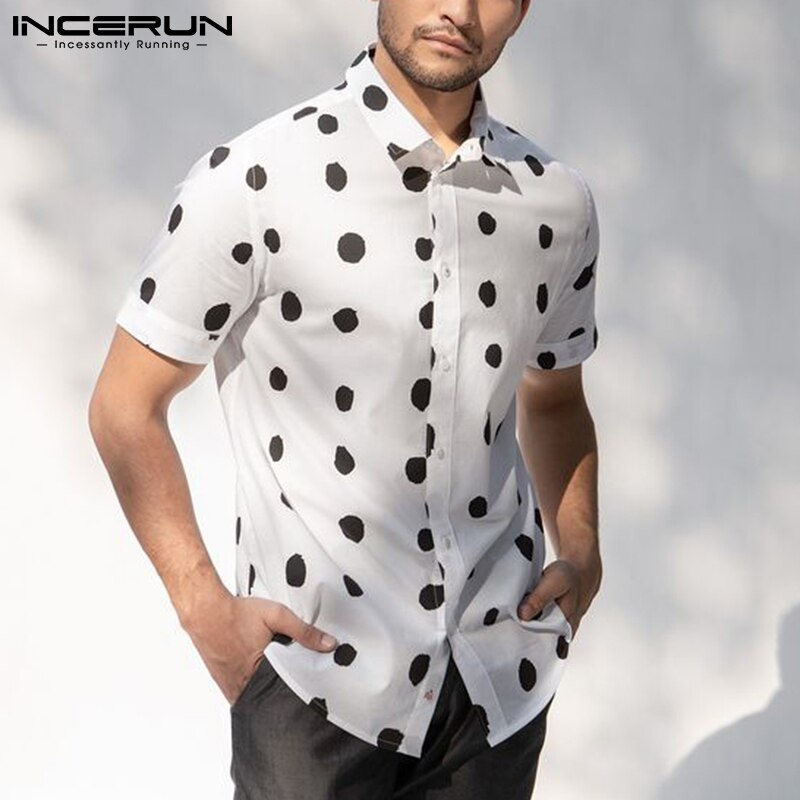 Incerun Mannen Shirt Stip Print Revers Korte Mouw ... – Grandado