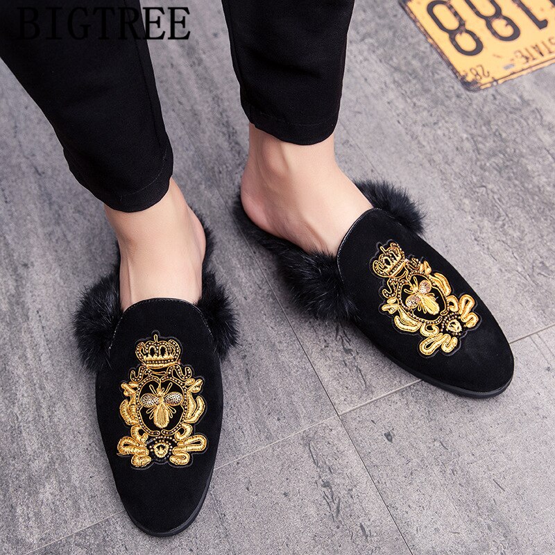 Half Shoes For Men Fur Winter Shoes Men Mules Mens... – Grandado