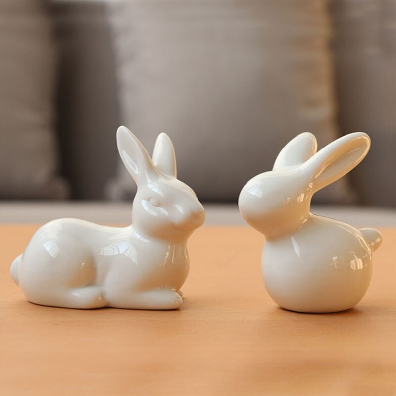 Ceramic Cute Pure White Rabbit Figurines Porcelain... – Grandado