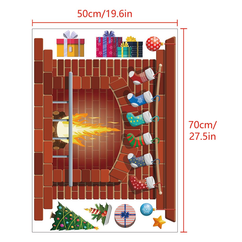 Christmas Fireplace Print Wall Sticker Wall Affixe... – Grandado