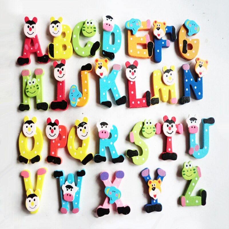 26pcs Wooden Cartoon Alphabet A-Z Magnets Child Ed... – Grandado