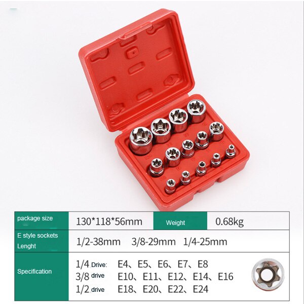E Type Bit Sockets 6 point 1/4" 3/8" 1/2" Torx Sta... – Vicedeal