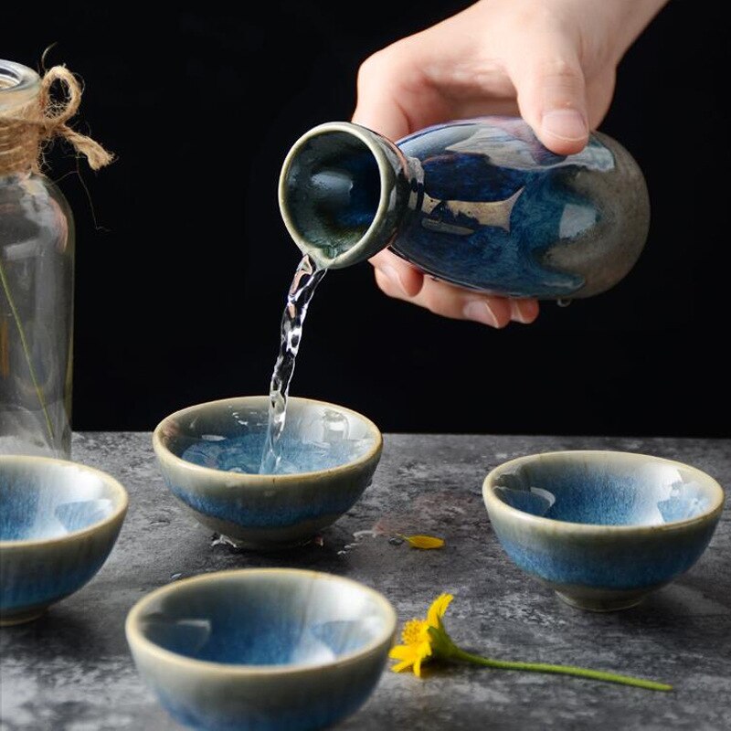 5Pcs Retro Japanese Sake Set Ceramic Flagon Liquor... – Vicedeal