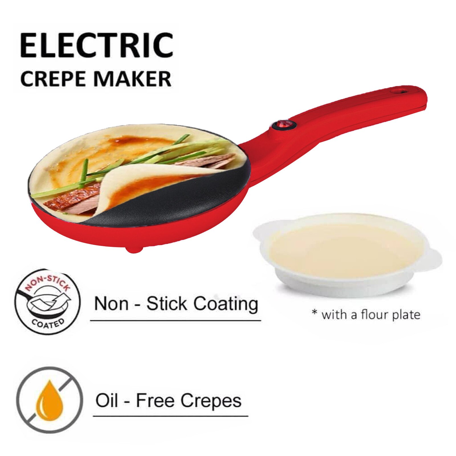 20x41cm Electric Crepe Maker Pizza Maker Non-stick... – Grandado