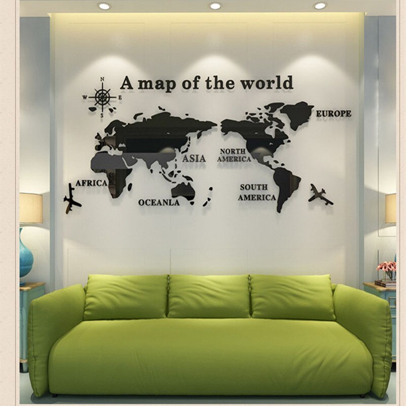 3d Large world map mirror wall stickers acrylic ho... – Grandado