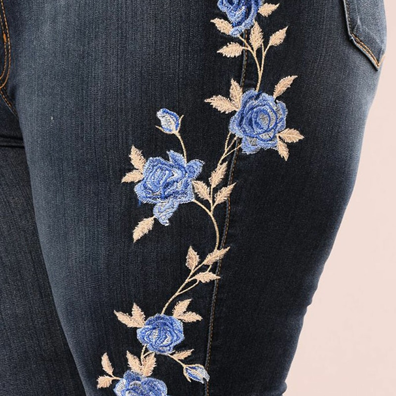 Stretch Embroidered Jeans For Women Elastic Blue F... – Grandado