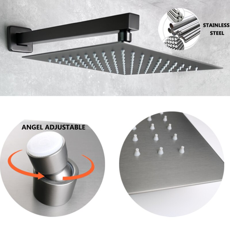 Metal Grey Overhead Ultra Thin Shower Set with Sol... – Grandado