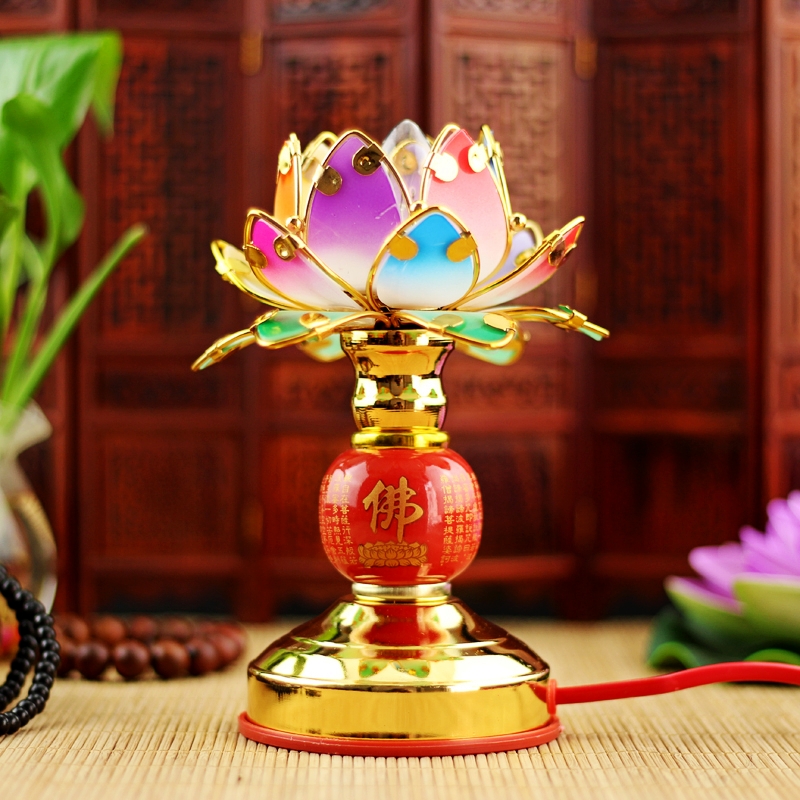 Buddhist Colorful Lotus Lamp Holy Buddha Lamp Sole... – Vicedeal