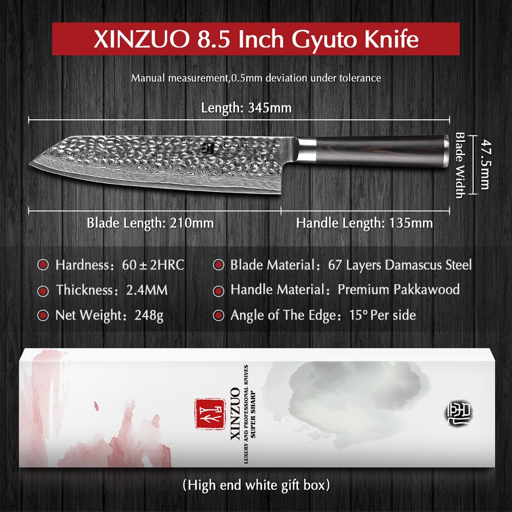 XINZUO 8.5'' inch Gyuto Knife Japanese VG10 Damasc... – Grandado