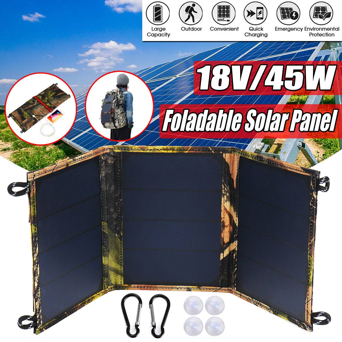 18V 45W High Efficiency Hiking Solar Panel Backpac... – Vicedeal