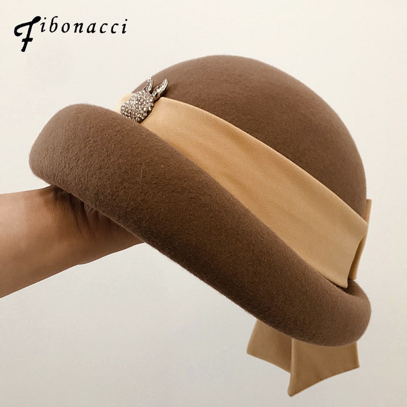 Fibonacci Female Fedoras Wool Felt Ribbon Bow Flor... – Grandado