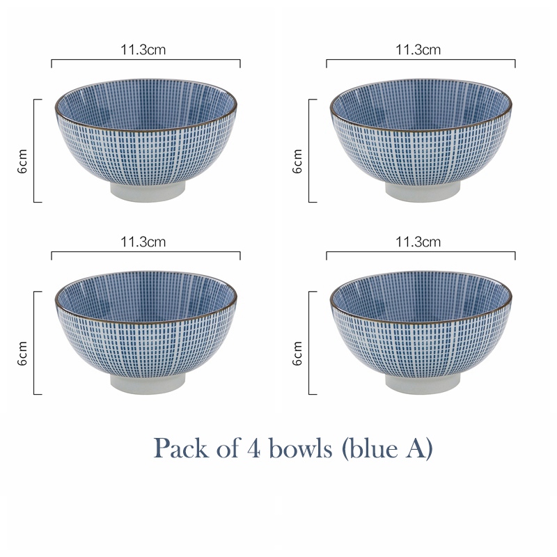 Set of 4pcs Ceramic Bowls Japanese Rice Bowl Blue ... – Grandado
