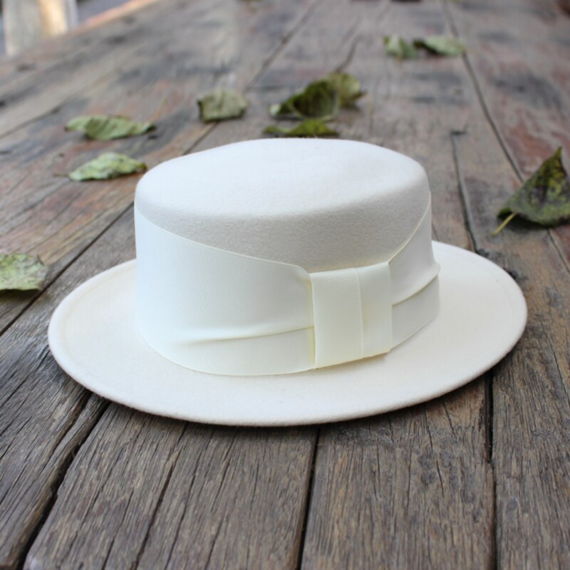 Classical Wide Brim Fedora Hat 100% Wool White Fla... – Grandado