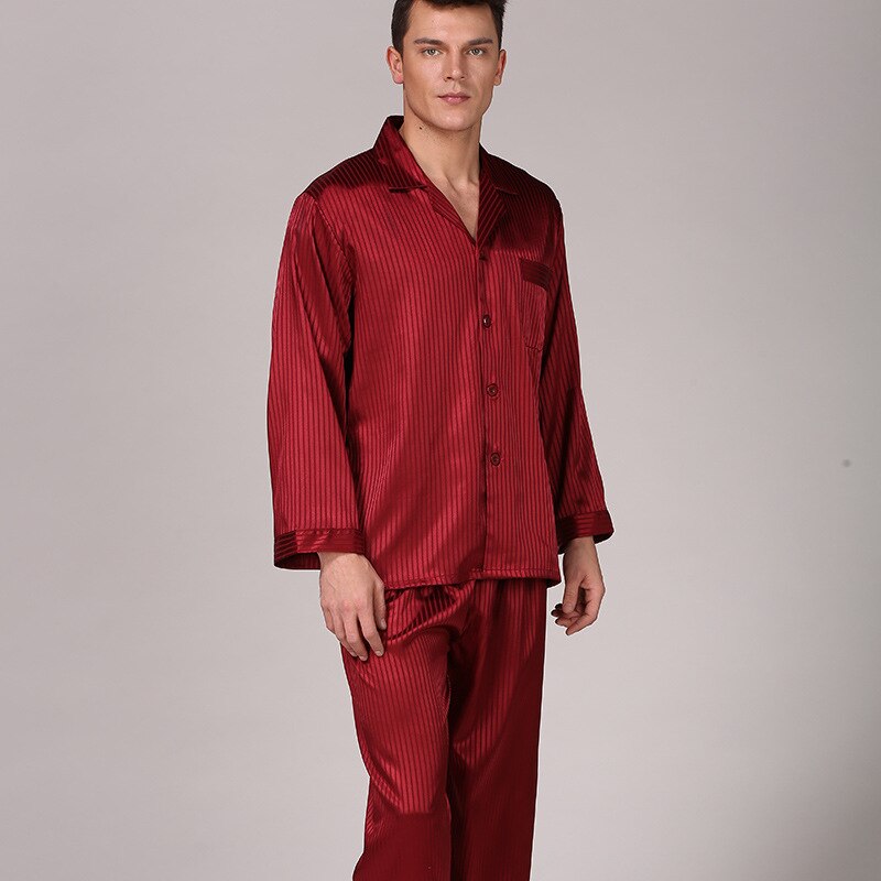 Burgundy Black Striped Pajama Set Nightgown Men Ni... – Grandado