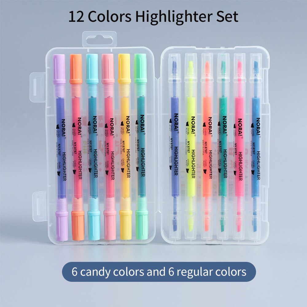 12Colors Dual Tip Highlighter Pens Chisel Tips Art... – Grandado
