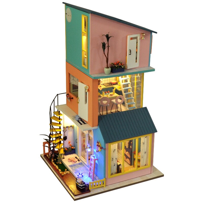 DIY Wooden DollHouse Modern Loft Villa Miniature w... – Vicedeal