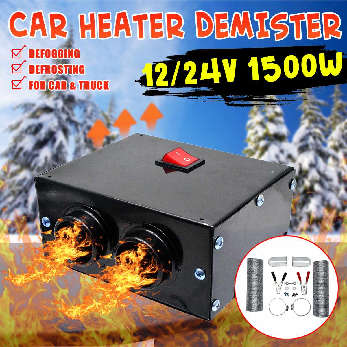 1500W Auto Heater Verwarming Ontdooier 2 Gat 12V/2... – Vicedeal
