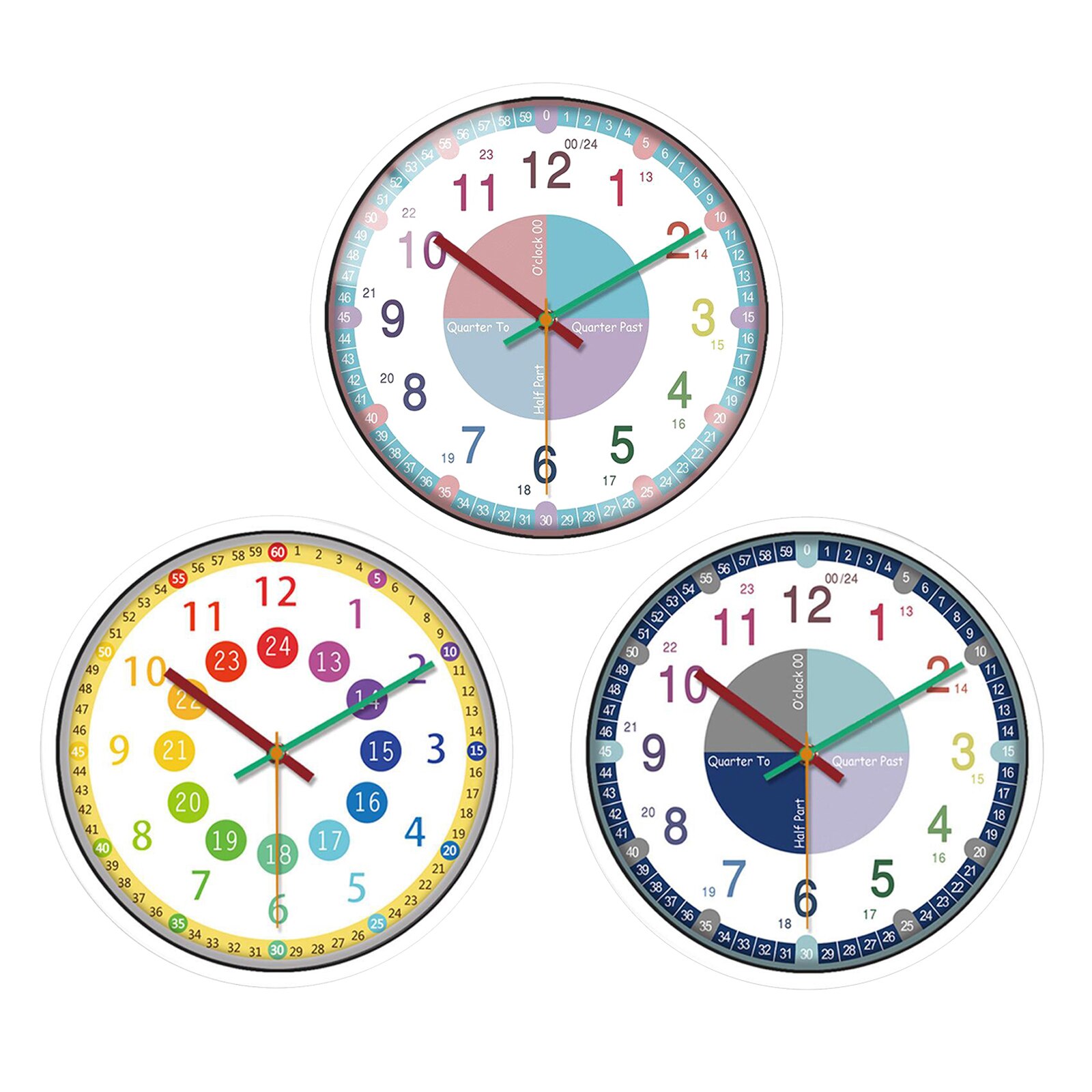 Colorful Kids Wall Clock 12 Inch Silent Non Tickin... – Grandado