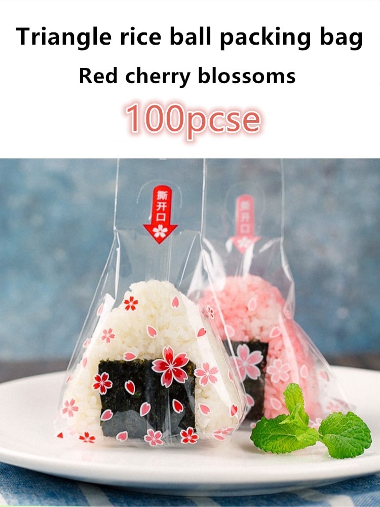 Triangle rice ball packing bag Red cherry blossoms... – Vicedeal