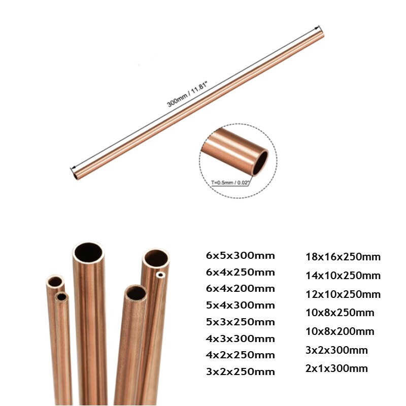 1pcs 1-16mm Red copper Tubes Internal Diameter 300... – Grandado