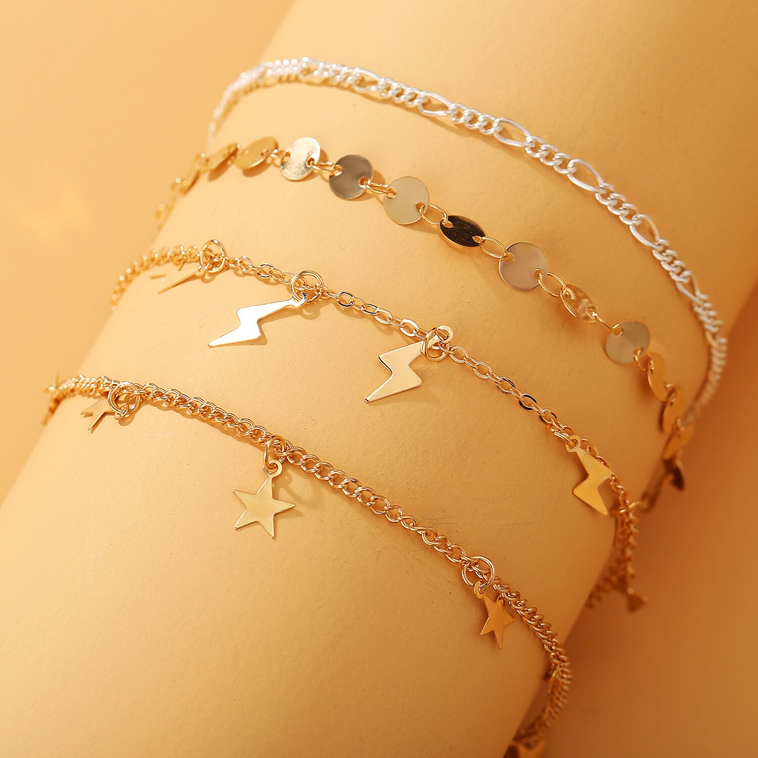 Simple 4pcs/set Gold Color Sequins Stars Lightning... – Grandado