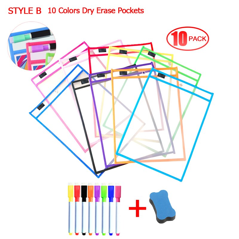10 Oversized Reusable Dry Erase Pockets Write Wipe... – Vicedeal