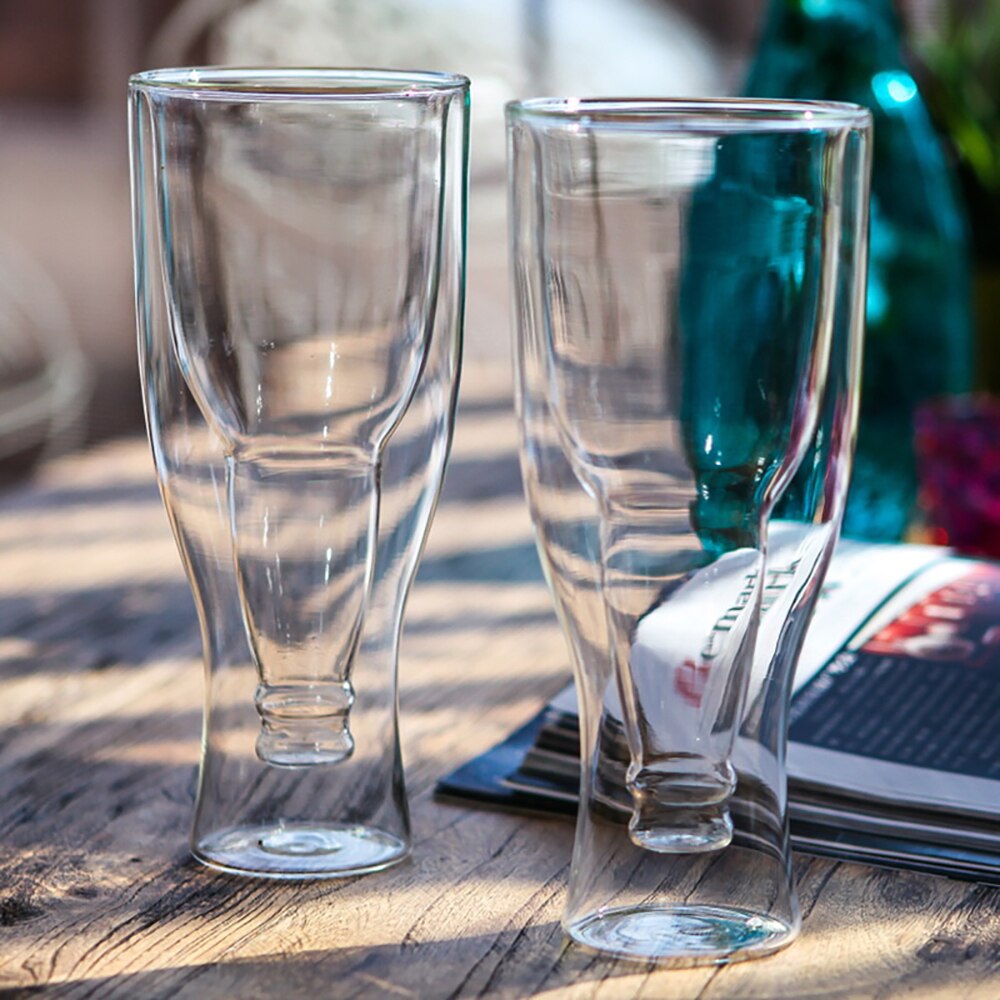 Inverted Bottle Shape Beer Steins Glass Double-lay... – Grandado