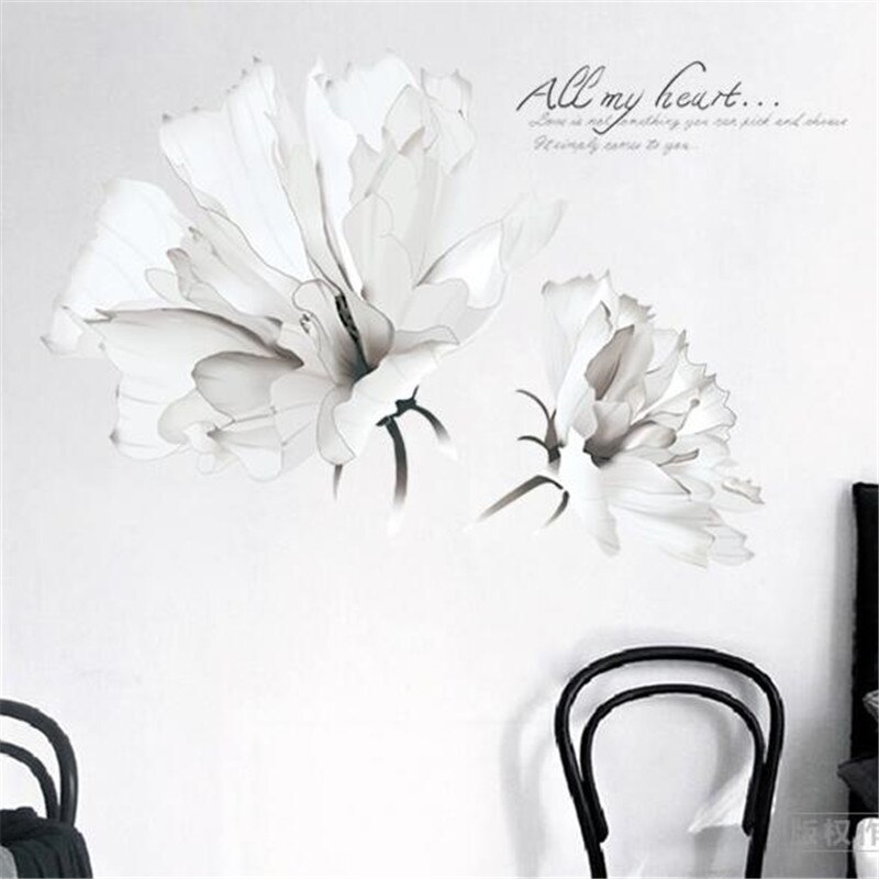 Simple white flowers 3D wall stickers Living room ... – Grandado