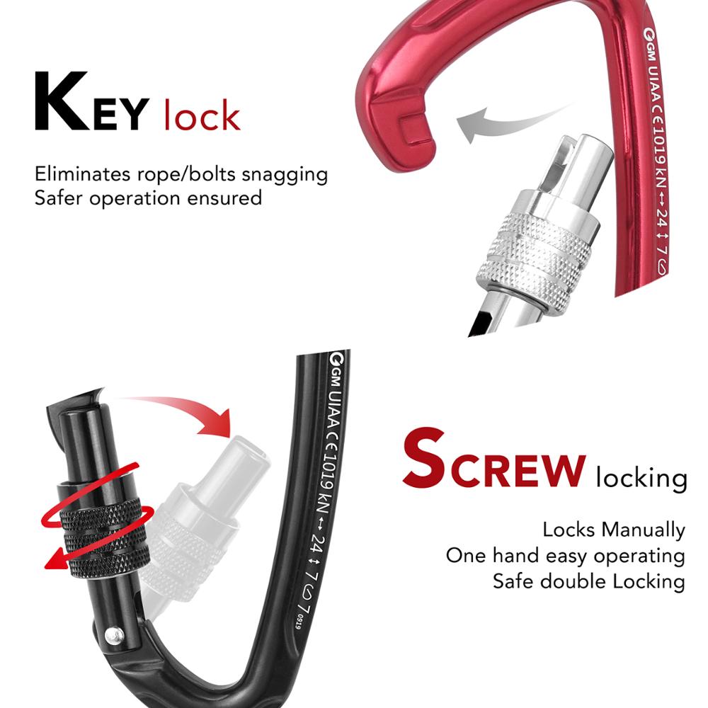 GM CLIMBING 5pcs 24kN D-shape Screw Locking Carabi... – Grandado