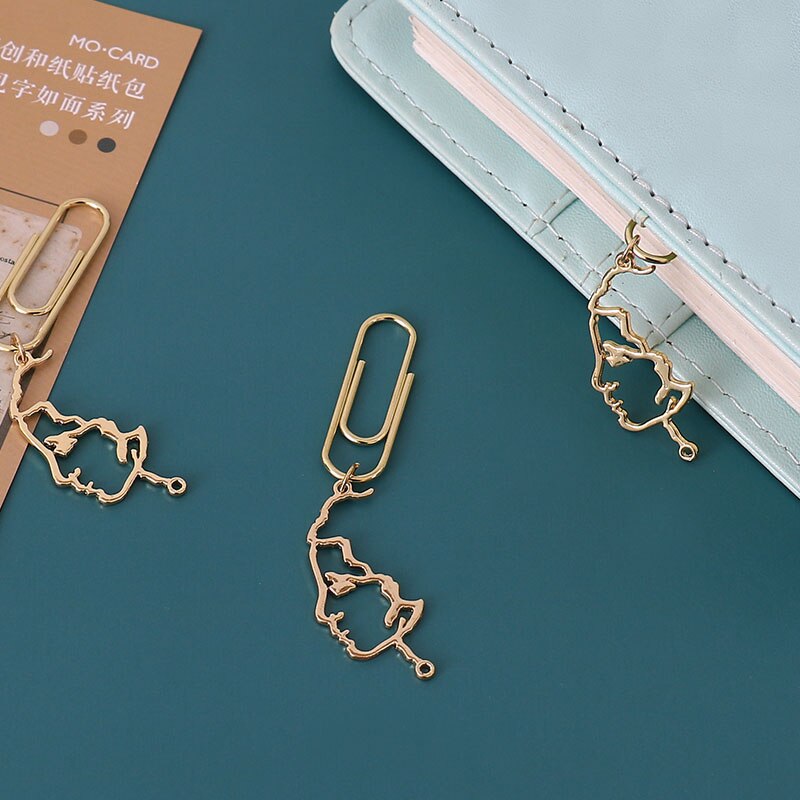 Lady Face Paperclip Gold Metal Hollow Pendant Girl... – Grandado