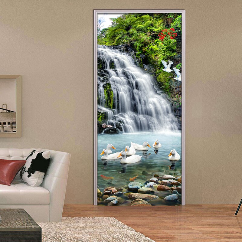 3D Waterfall Landscape Door Sticker Living Room Be... – Grandado