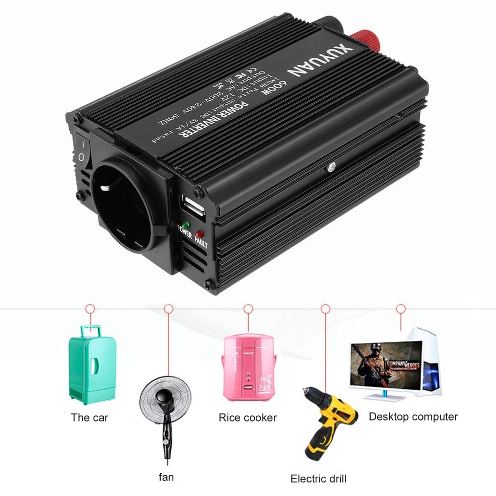 Power Inverter 600W USB DC 12V to AC 220V with LED... – Grandado