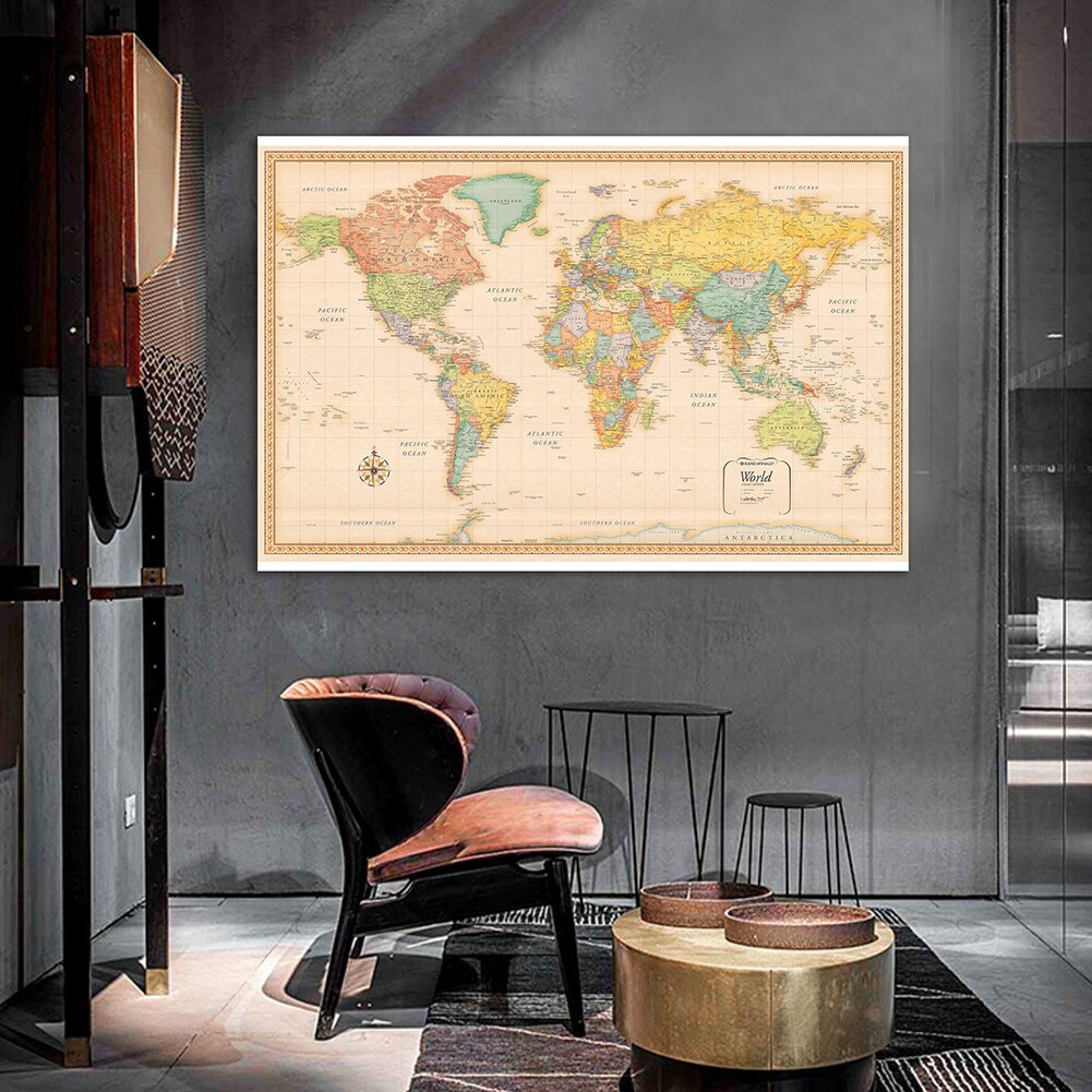 140*100cm The Retro World Map with Details Wall Ar... – Grandado
