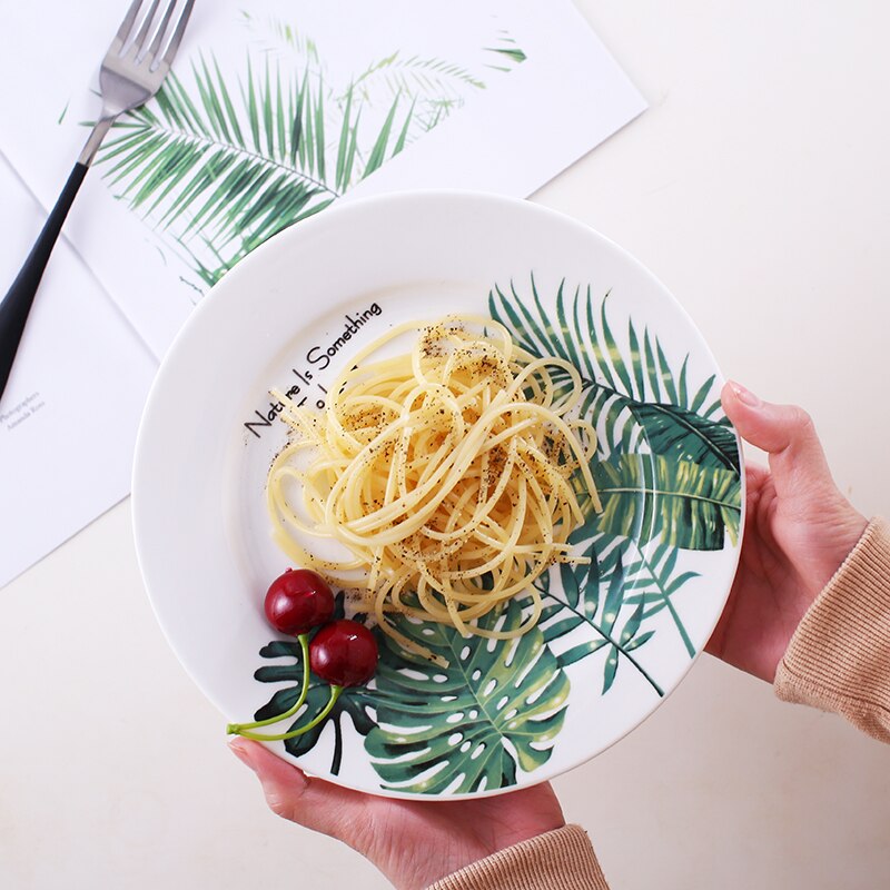 1 pc 8 inch Monstera leaf pattern Ceramic Plate fo... – Grandado