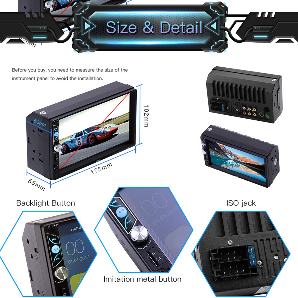 12v 7- tommer bil mp5 spiller telefon x7 omvendt... – Grandado