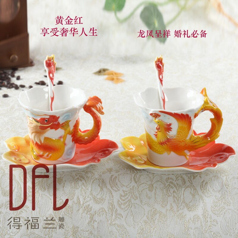 Chinese Style Coffee Cup Dragon and phoenix Cerami... – Grandado