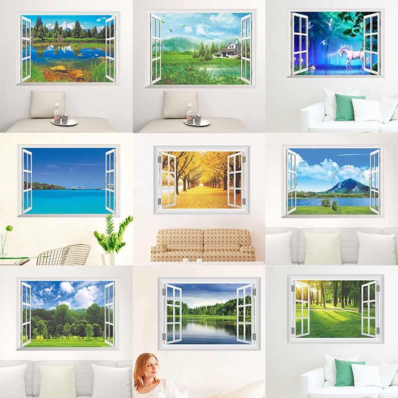 Nature Landscape 3D Window View Wall Stickers For ... – Vicedeal
