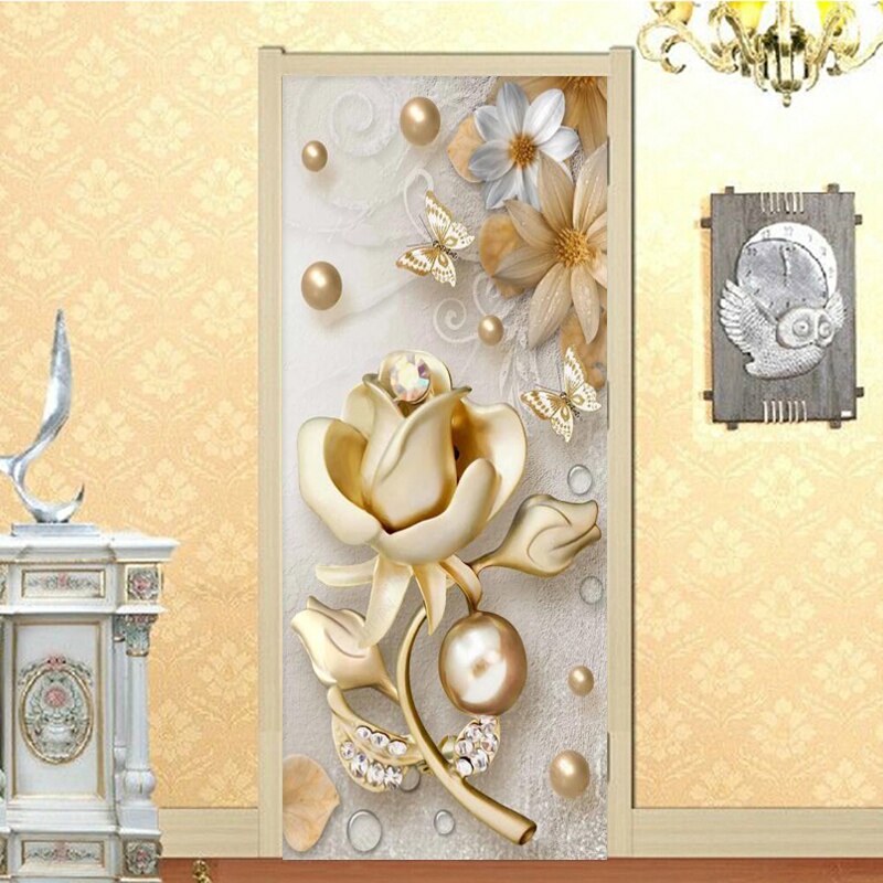 European Style Golden Jewelry Flowers Door Sticker... – Grandado