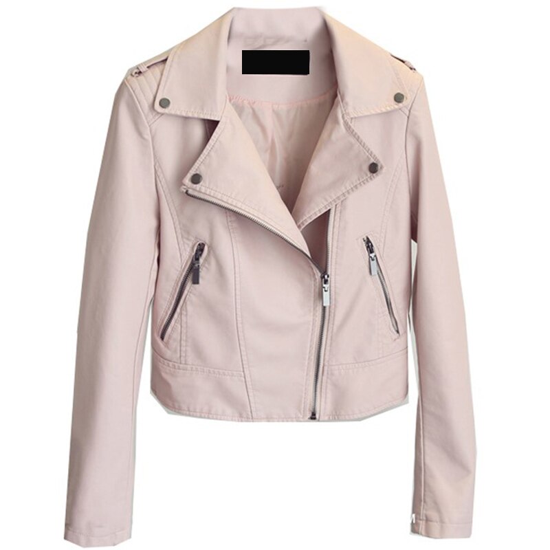 Women Pink Leather Jacket Short Biker Coats Faux L... – Grandado