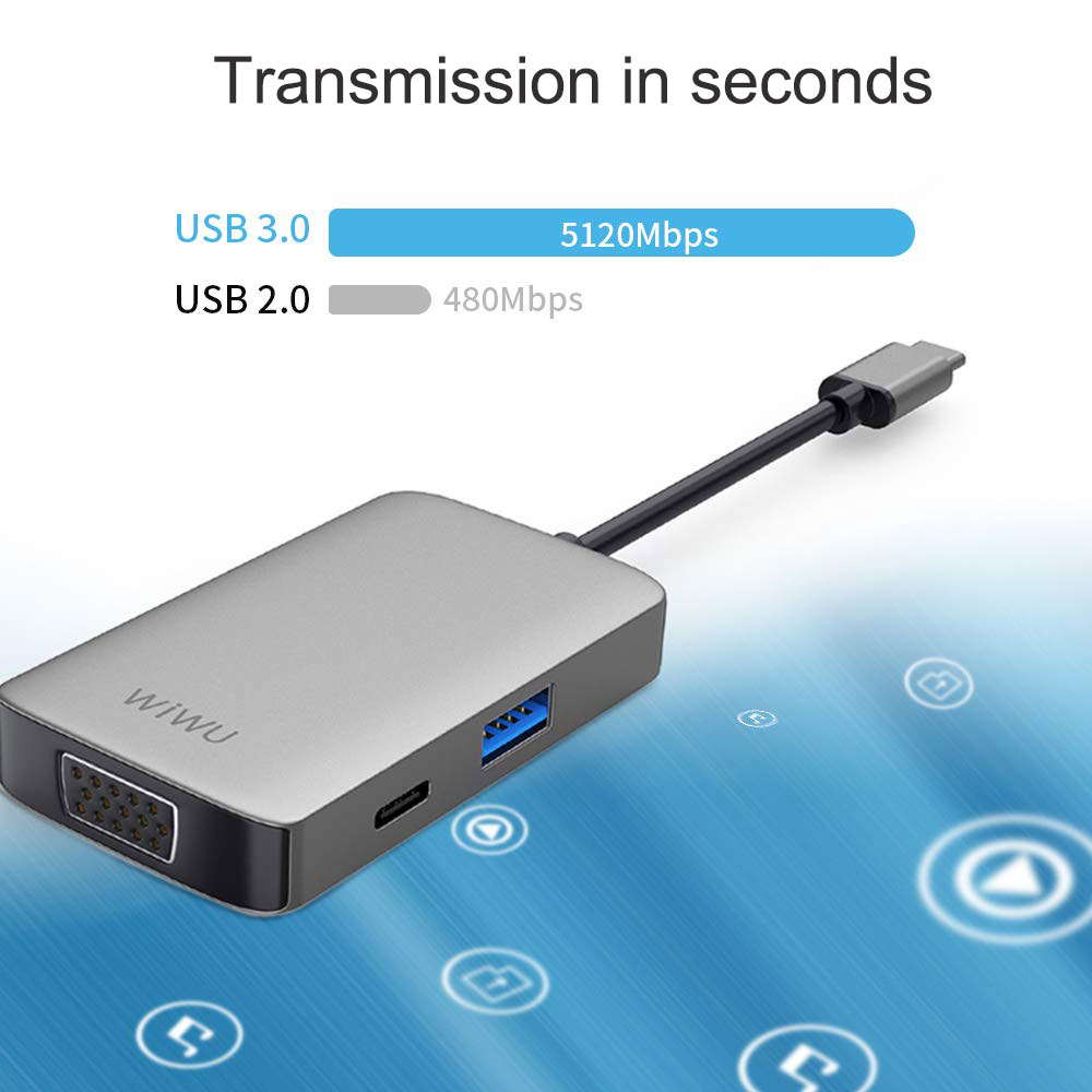 WIWU 5 in 1 USB Hub Multi Ports VGA HDMI Adapter f... – Grandado
