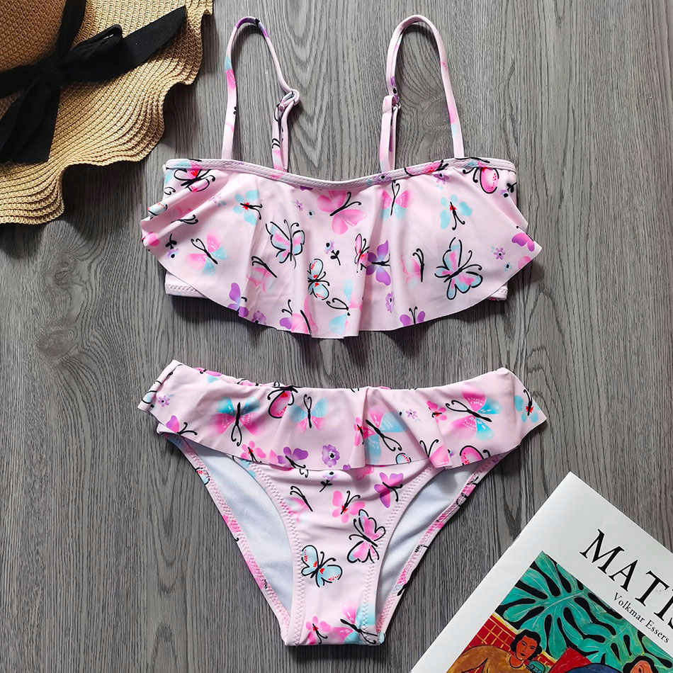 Flounce Girl Swimsuit Kids Butterfly Print Girl Bi... – Vicedeal