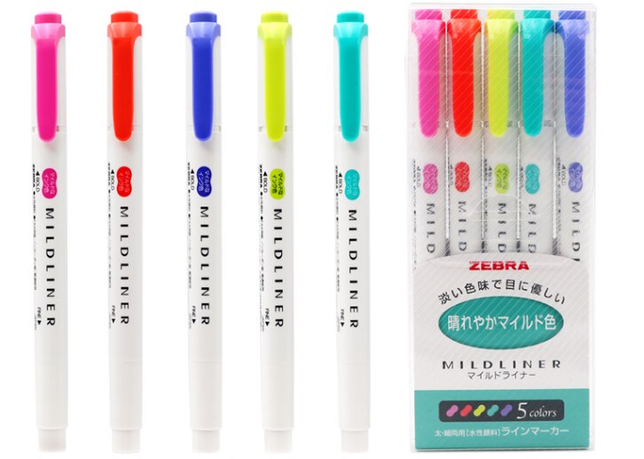 5 Colors Zebra MILDLINER Highlighter Pen Set Doubl... – Grandado