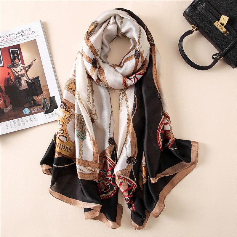 muffler carriage print Silk scarf women shawl 180x... – Vicedeal
