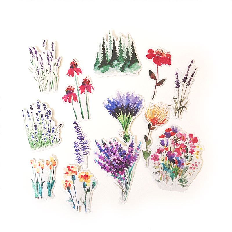 13 PCS Watercolor wind flower lavender Stickers Cr... – Grandado