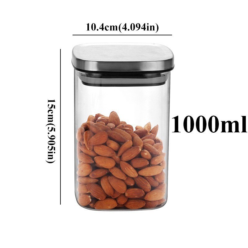 Fyrkantiga glasburkar med lock i rostfritt stål fö... – Grandado