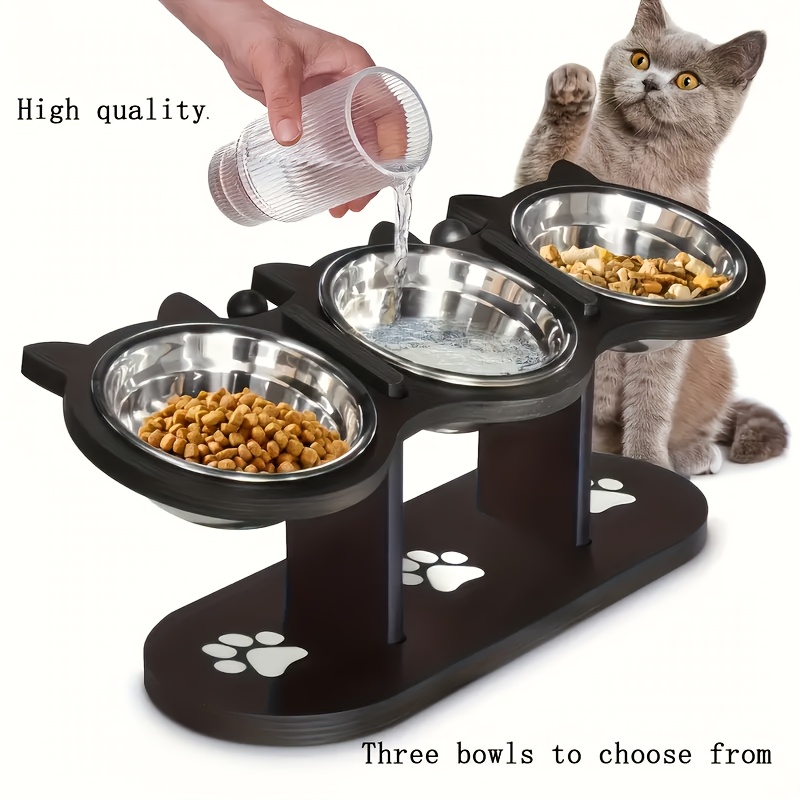 3-Tier Elevated Cat Bowl with Support Stands Wood ... – Grandado