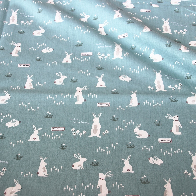 Syunss rosa blå kanin trykt bomullsstoff for gjør-... – Grandado