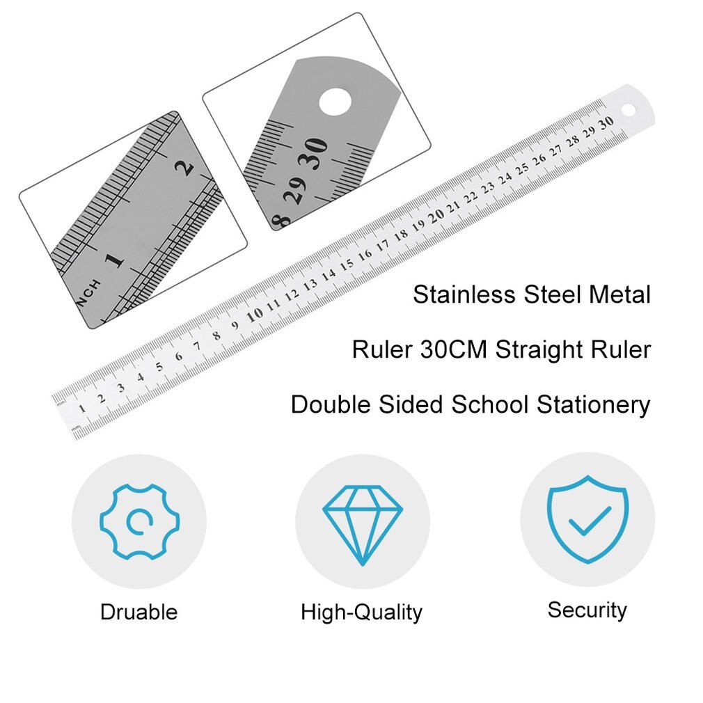 Stainless Steel Metal Ruler 30CM Straight Ruler Me... – Grandado