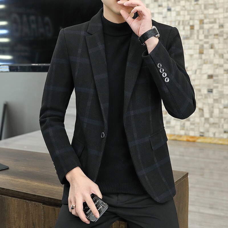 Lente Mannen Blazer Luxe Casual Slim Plaid Pak Jas... – Vicedeal