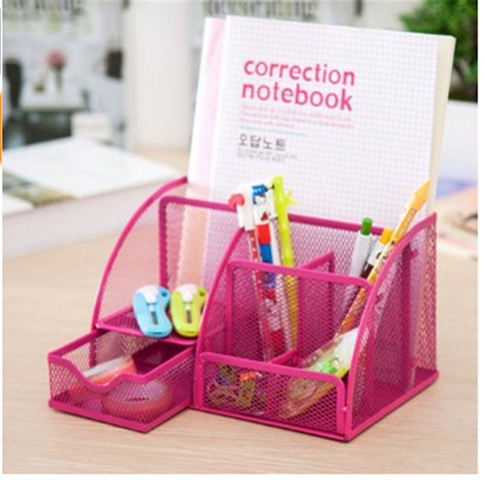 Pink Office Supplies Mesh Desk Organizer Desktop P... – Grandado